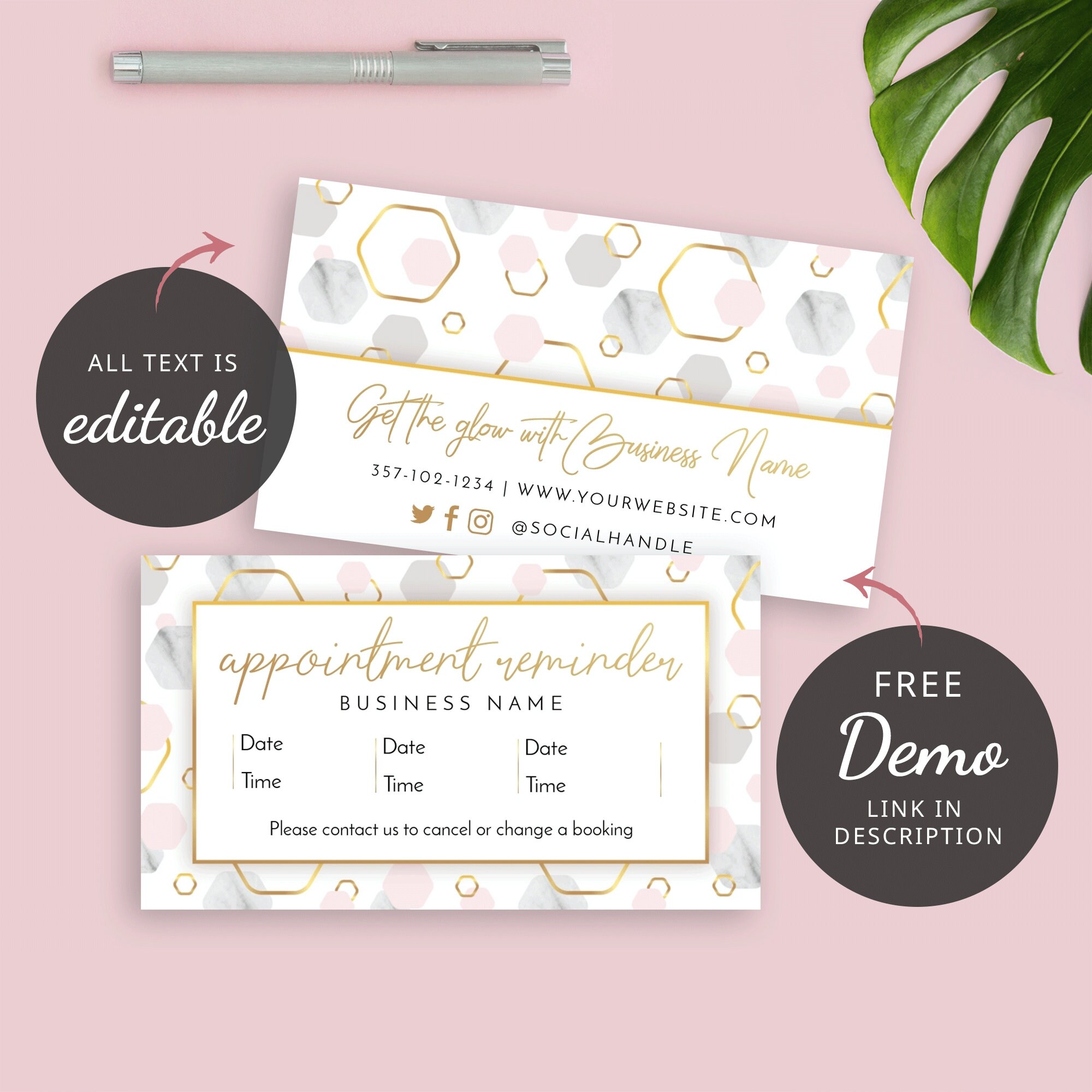 Marble & Gold Appointment Reminder Card Template Editable - Etsy