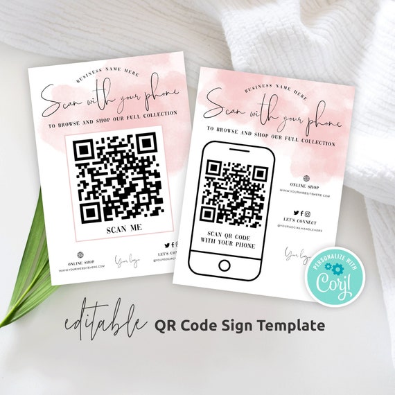 Feminine QR Code Sign Template Editable QR Code Poster | Etsy
