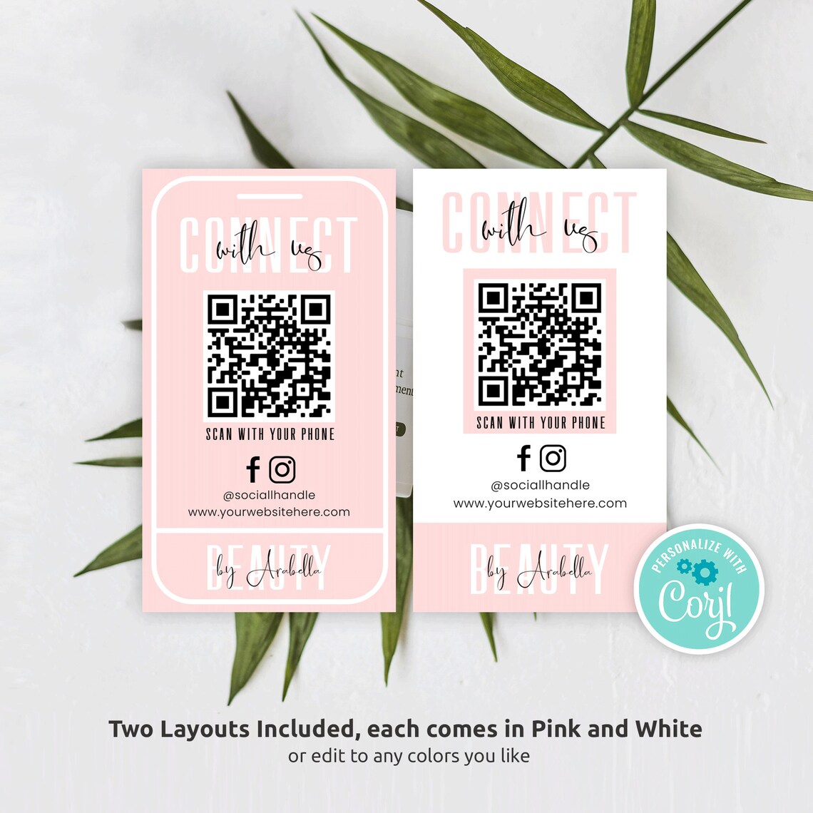Social Media QR Code Business Cards Template Editable Connect | Etsy
