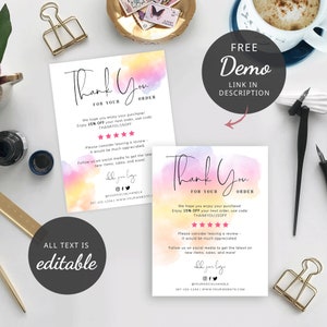 Editable Thank You for Order Cards, Printable Thank You for Purchase ...