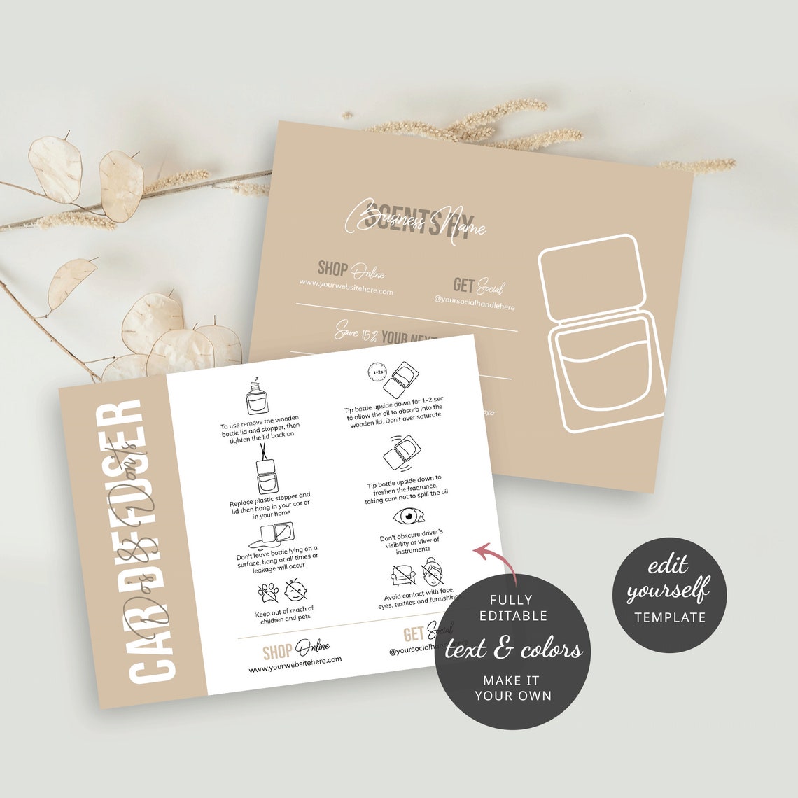 Car Diffuser Care Card Template Customizable Oil Diffuser | Etsy