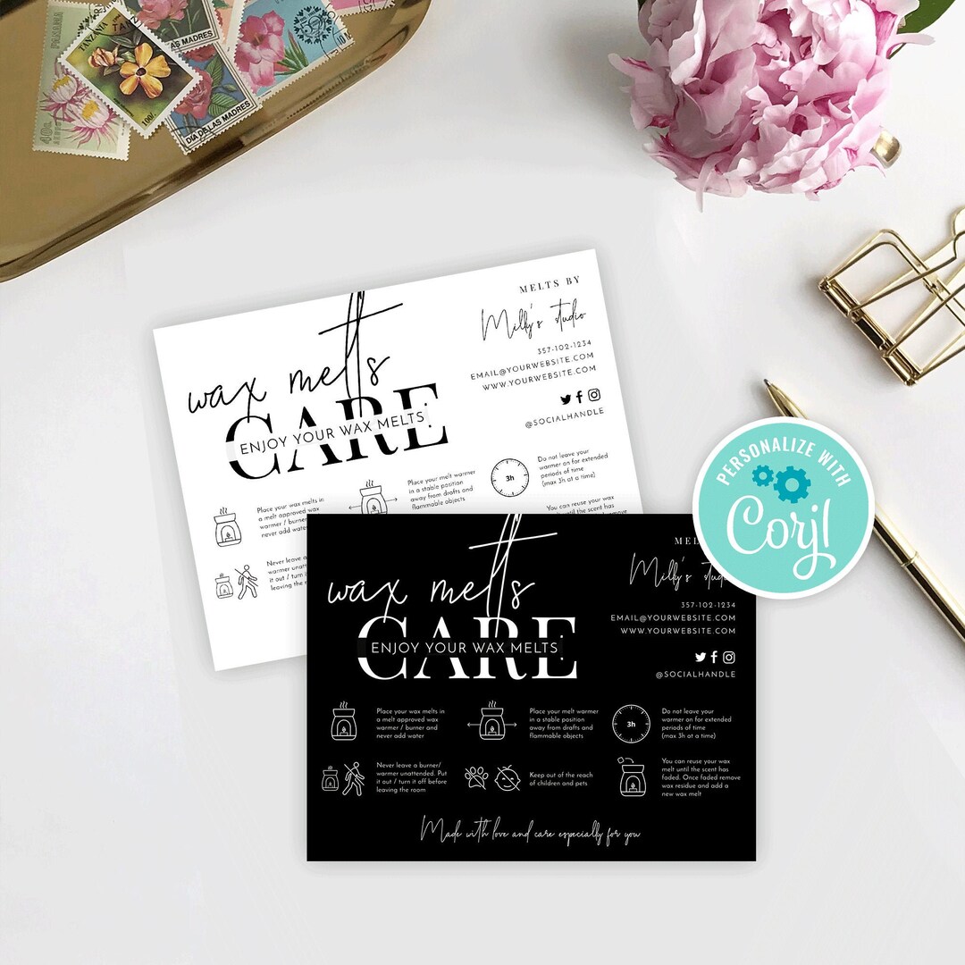 Wax Melts Care Card Template, Editable Wax Melts Care Guide, Minimalist ...