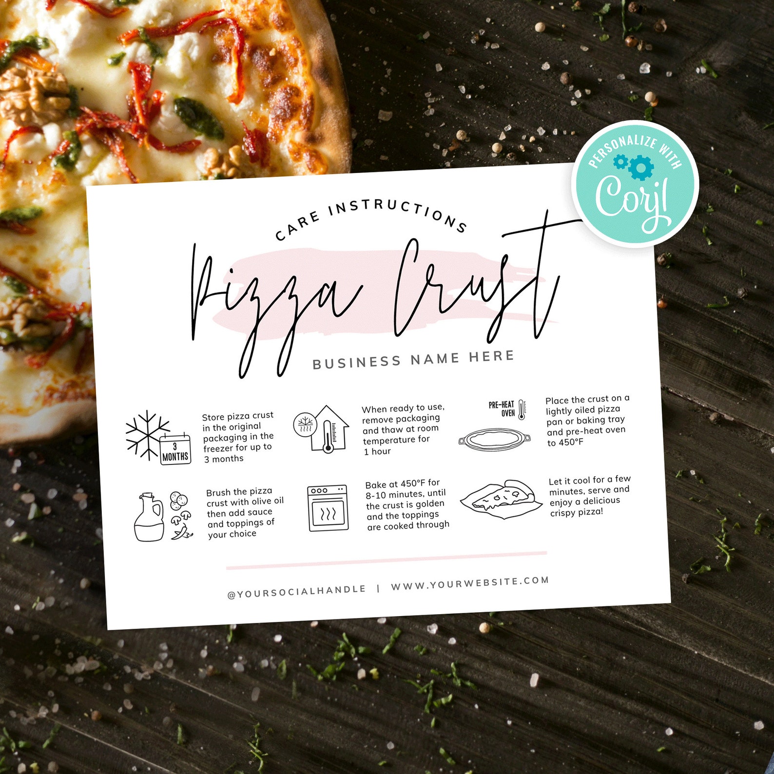 Pizza Crust Care Card Template, Custom Sourdough Pizza Base ...