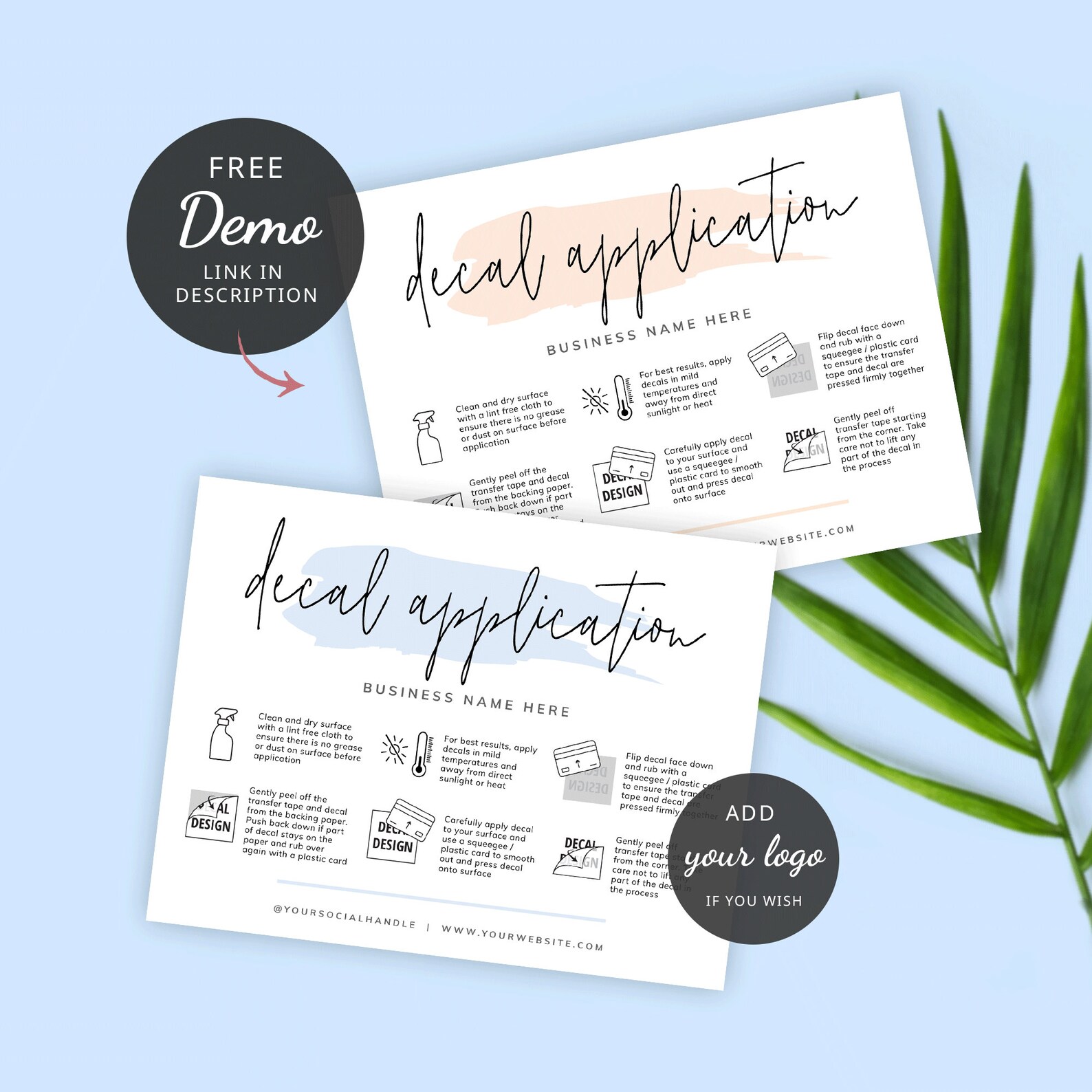 Decal Application Guide Template Editable Vinyl Stickers Care | Etsy