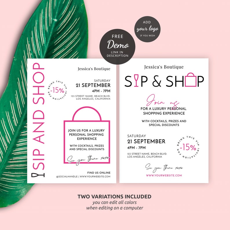 Sip and Shop Invite Template Editable Boutique Launch Event - Etsy