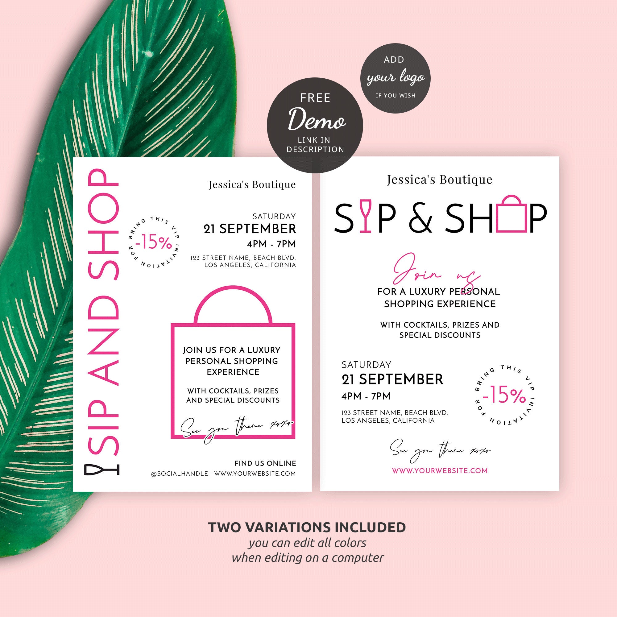Sip and Shop Invite Template, Editable Boutique Launch Event Invitation ...