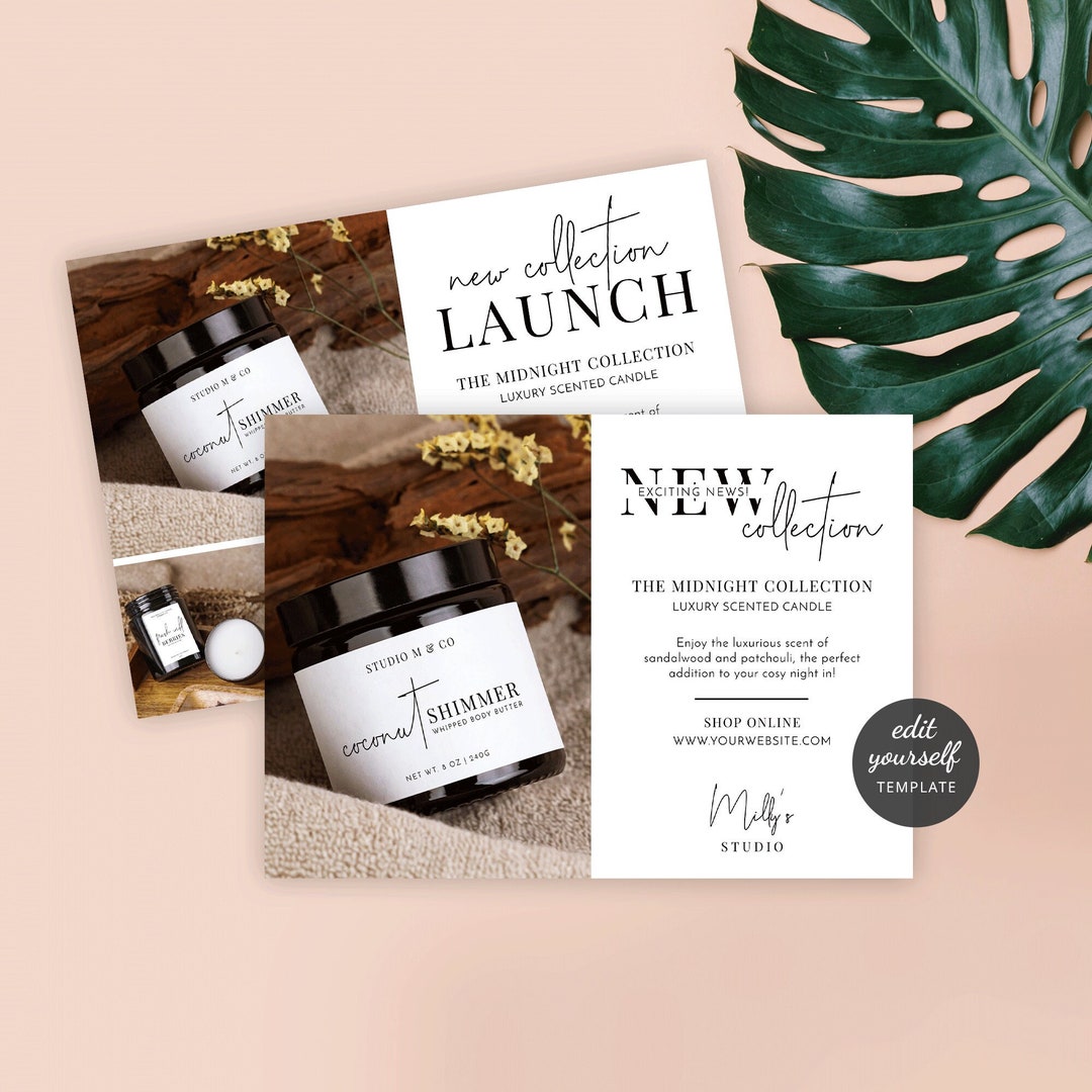 Product Launch Flyer Template, New Collection Announcement Card ...