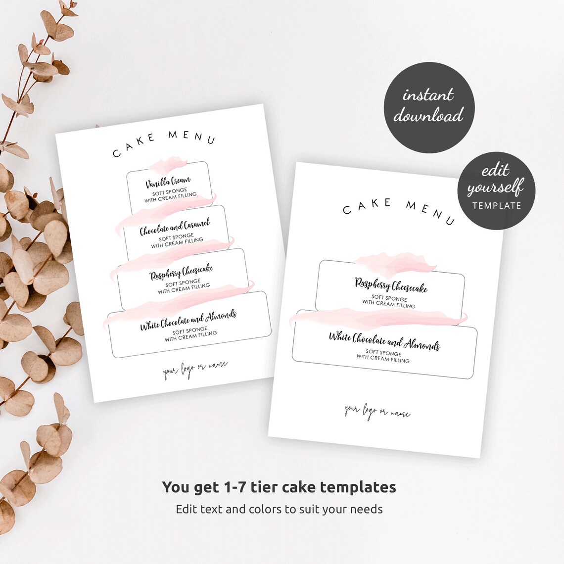 Editable Cake Flavor Sign Printable Cake Menu Template | Etsy