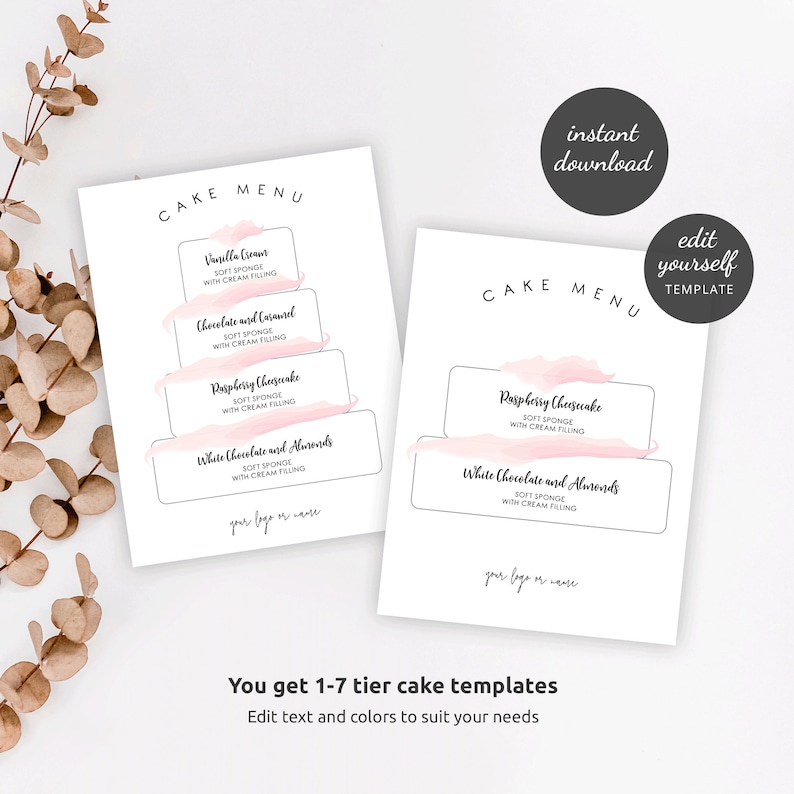 Editable Cake Flavor Sign Printable Cake Menu Template | Etsy