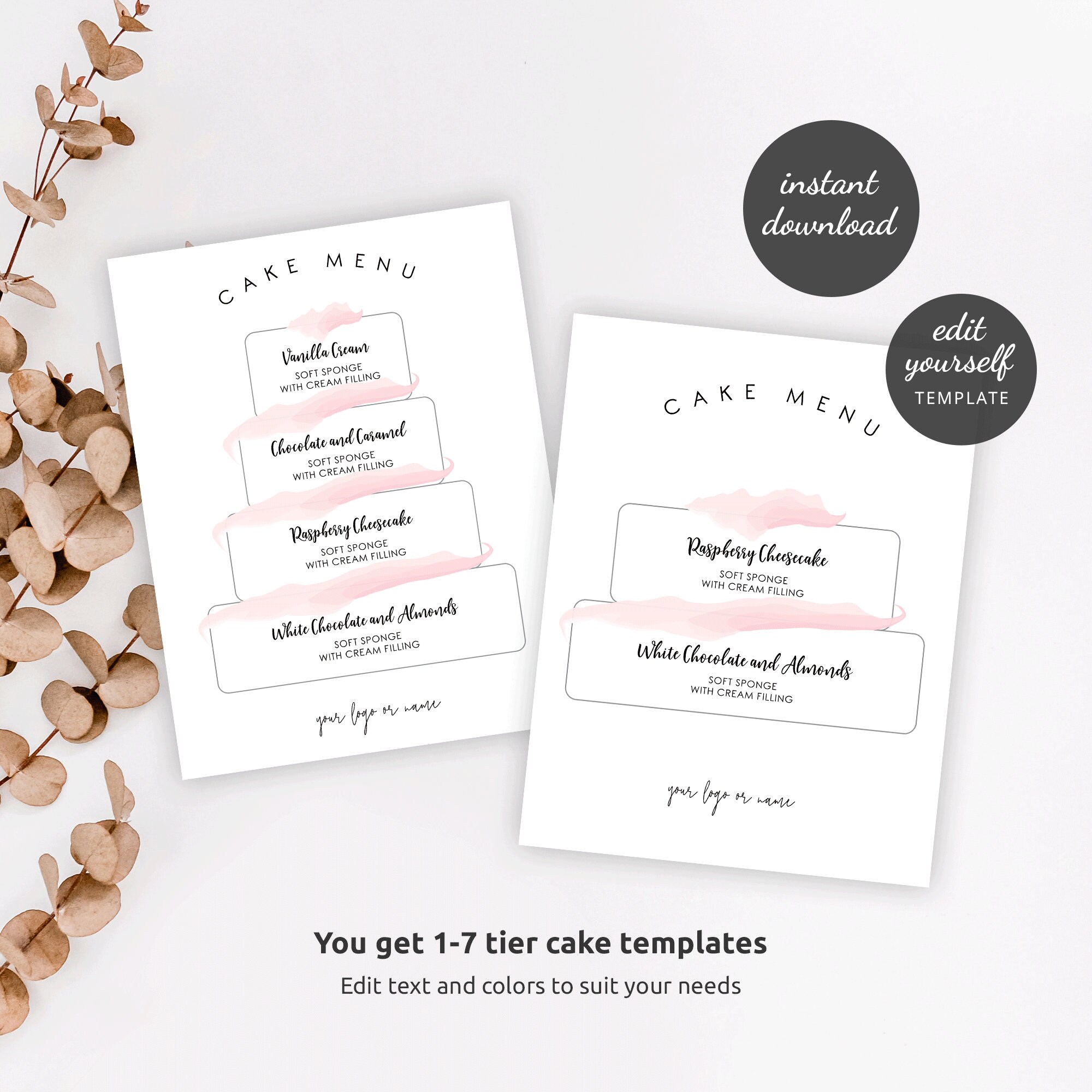 Editable Cake Flavor Sign Printable Cake Menu Template | Etsy