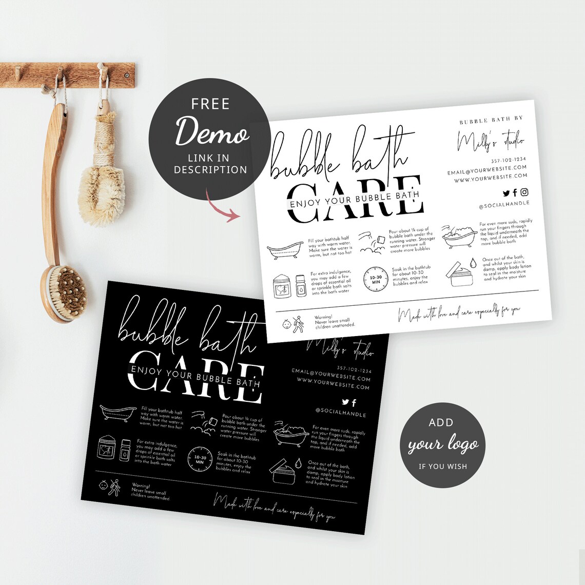 Bubble Bath Care Card Template Editable Bath Soak Care Guide | Etsy