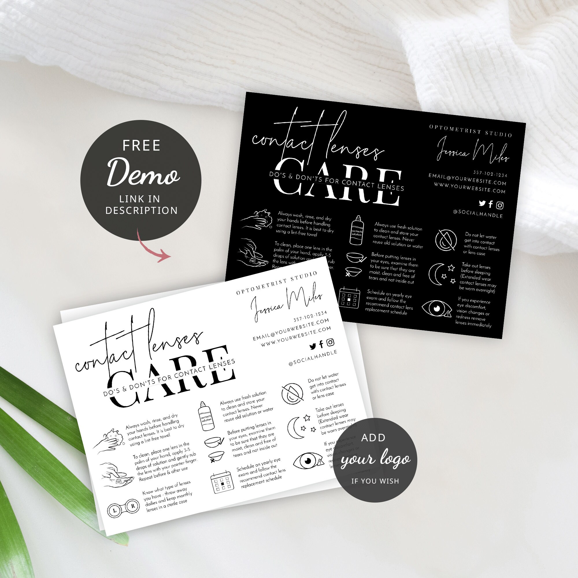 Contact Lenses Care Card Template, Editable Contacts Care Guide ...