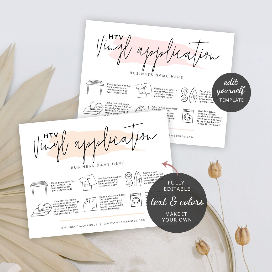 HTV Vinyl Application Guide Template Editable Vinyl Care | Etsy