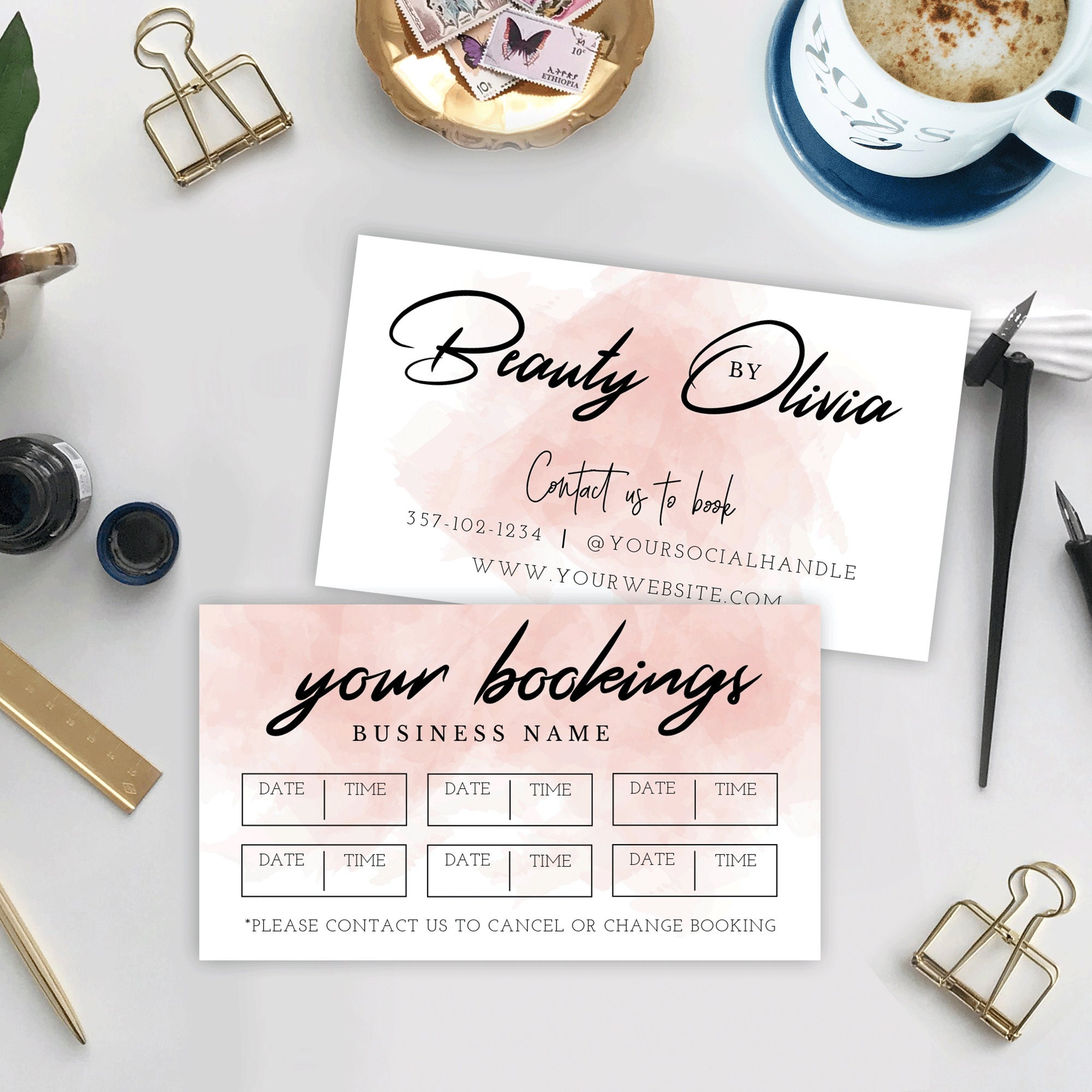 Feminine Booking Card Watercolor Effect Reminder Card - Etsy Canada