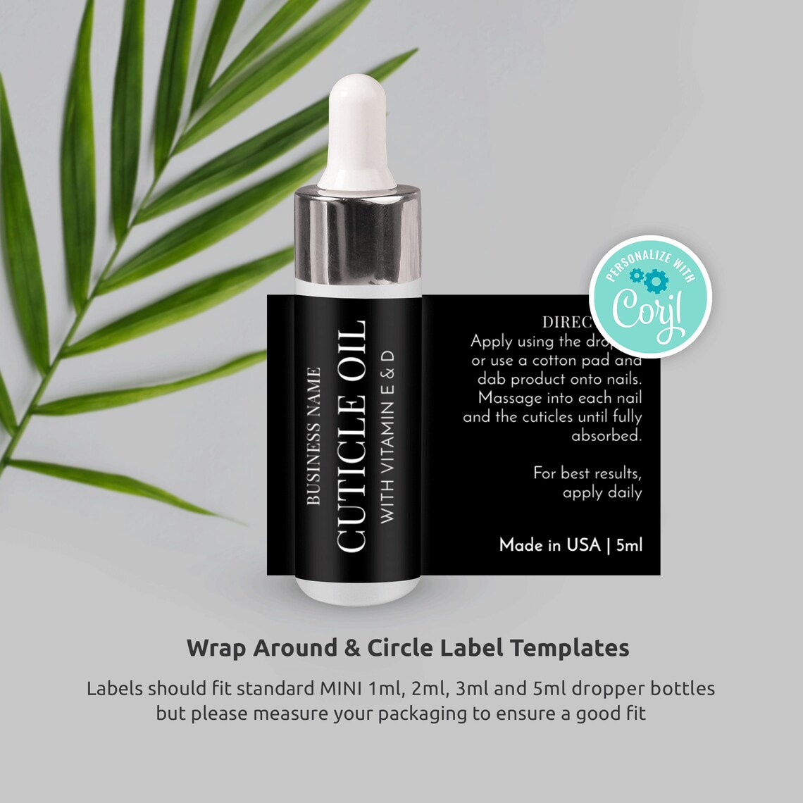 Mini Dropper Bottle Label Template, Editable Cuticle Oil Wraparound ...