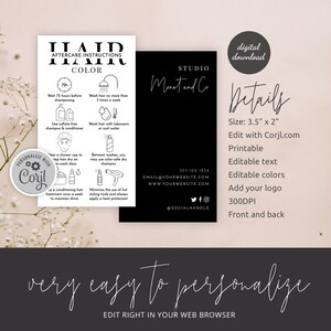 Hair Color Aftercare Card Template, Dyed Hair Care Card Printable ...