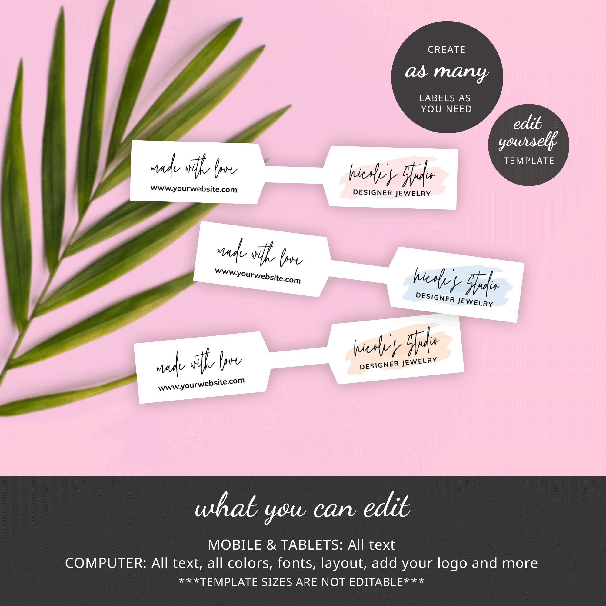 Editable Jewelry Tag Template Feminine Bracelet Label Design - Etsy