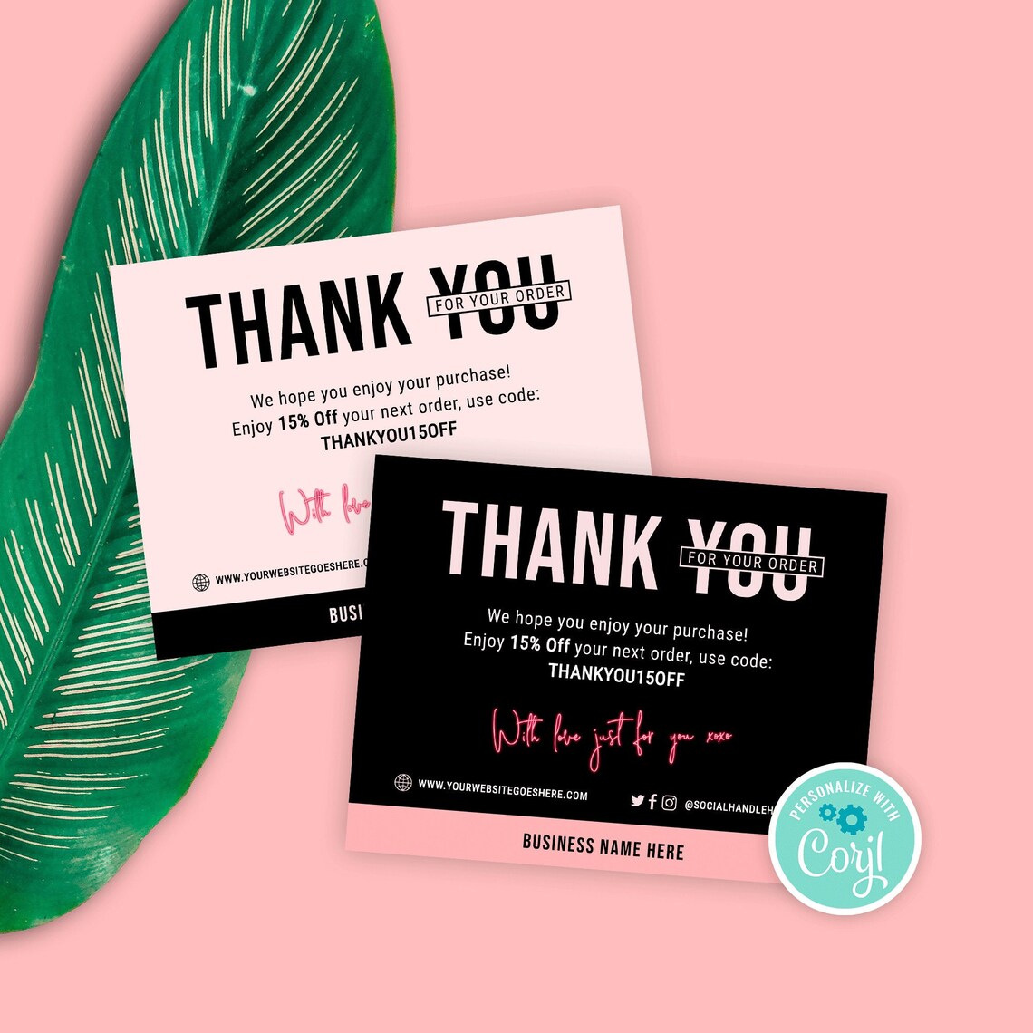 Neon Pink Thank You Card Template Editable Thank You for - Etsy