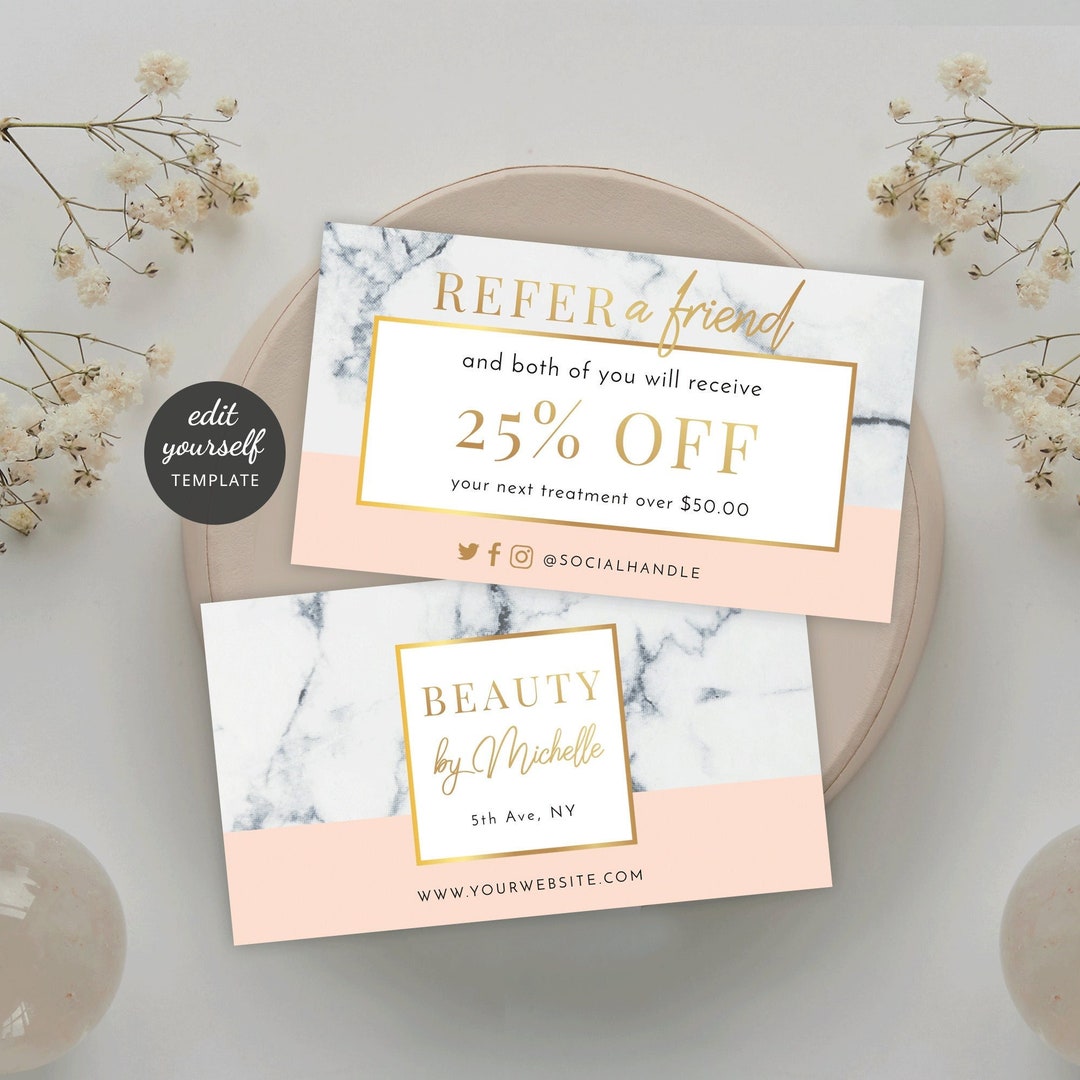 Refer A Friend Template Marble & Gold, Beauty Salon Referral Business ...