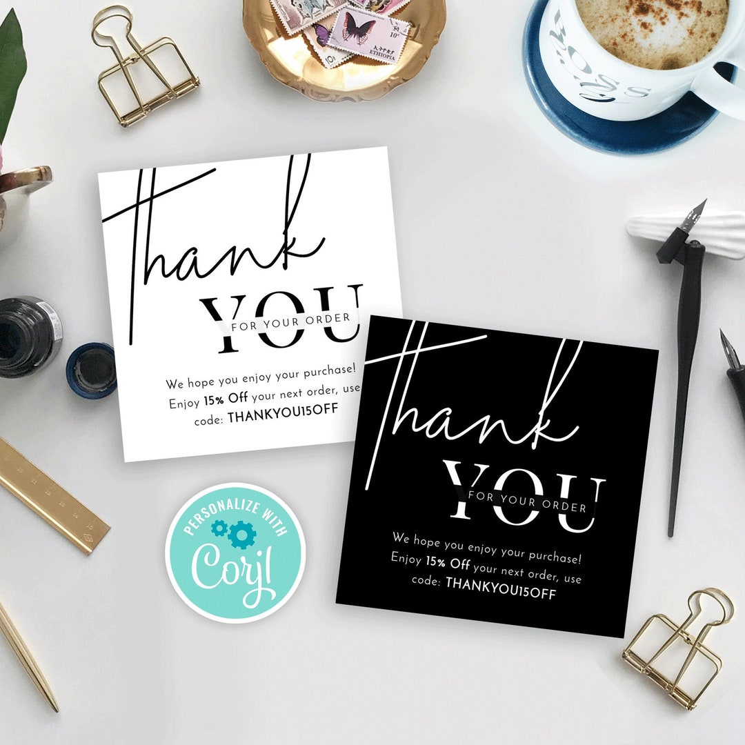 MINI Thank You for Your Order Card Template, Minimalist Square Thank ...
