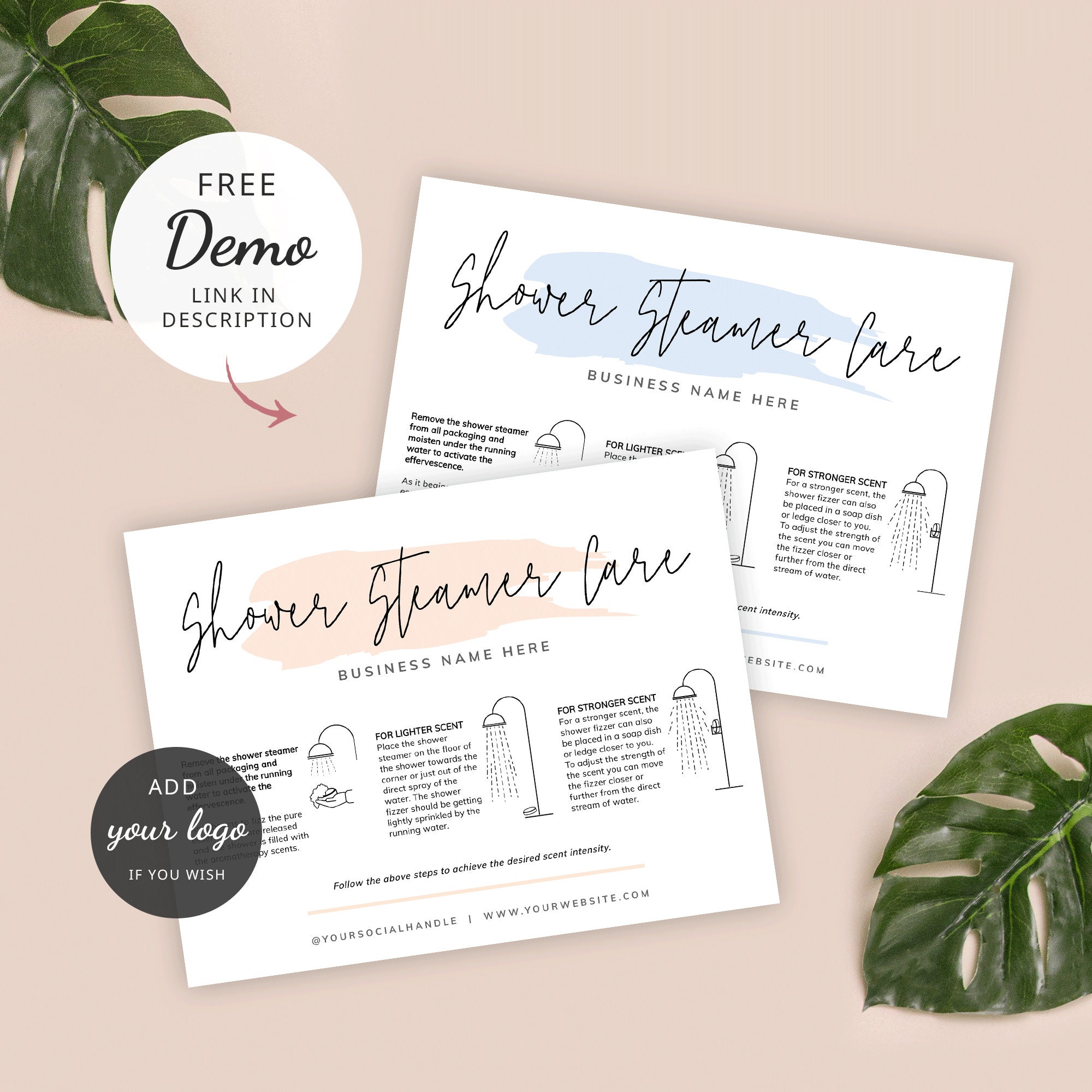 Shower Steamer Care Card Template Customizable Shower Fizzer - Etsy