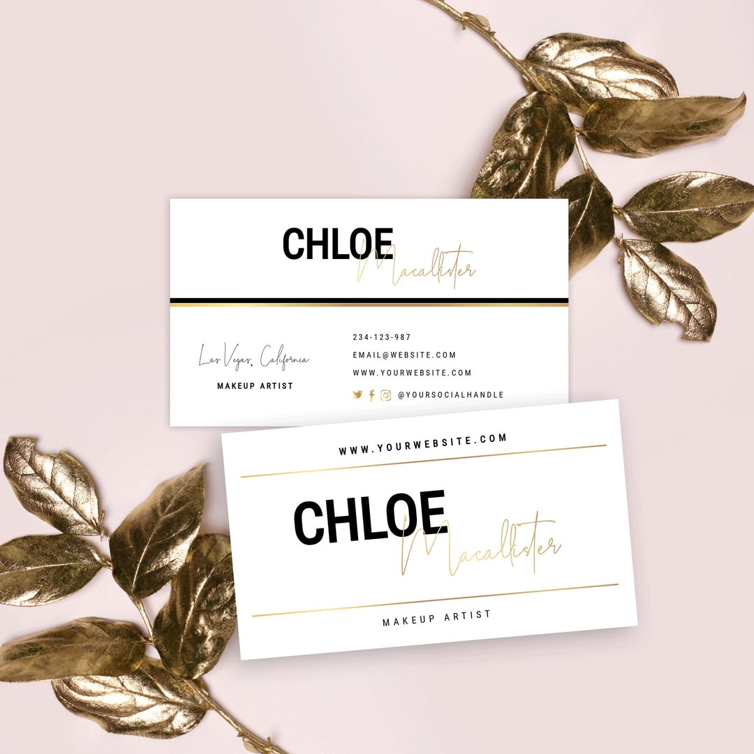 Faux Gold Business Card Template, Editable Business Cards, Black & Gold ...