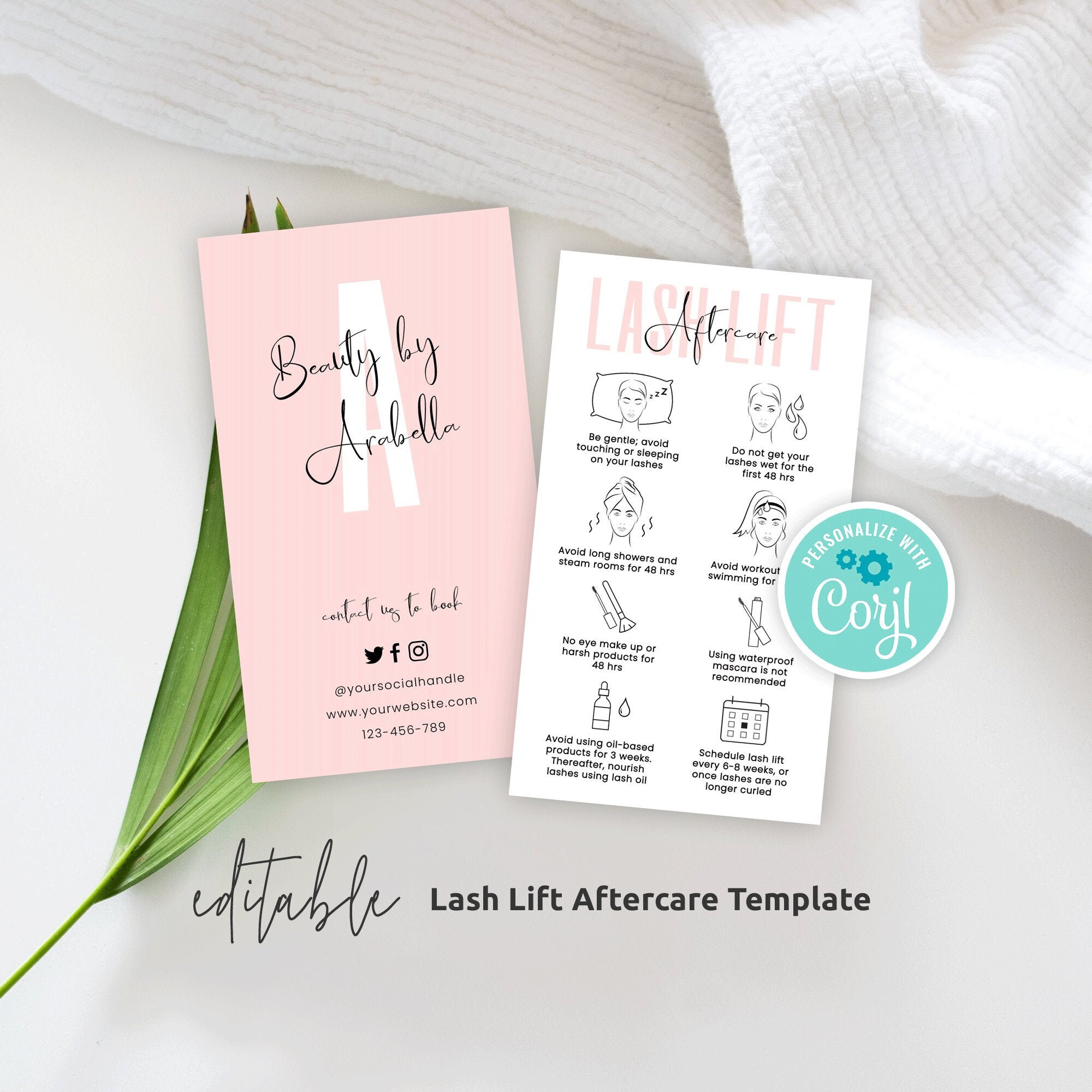 Paper & Party Supplies Editable Lash Aftercare Instructions Corjl Card ...