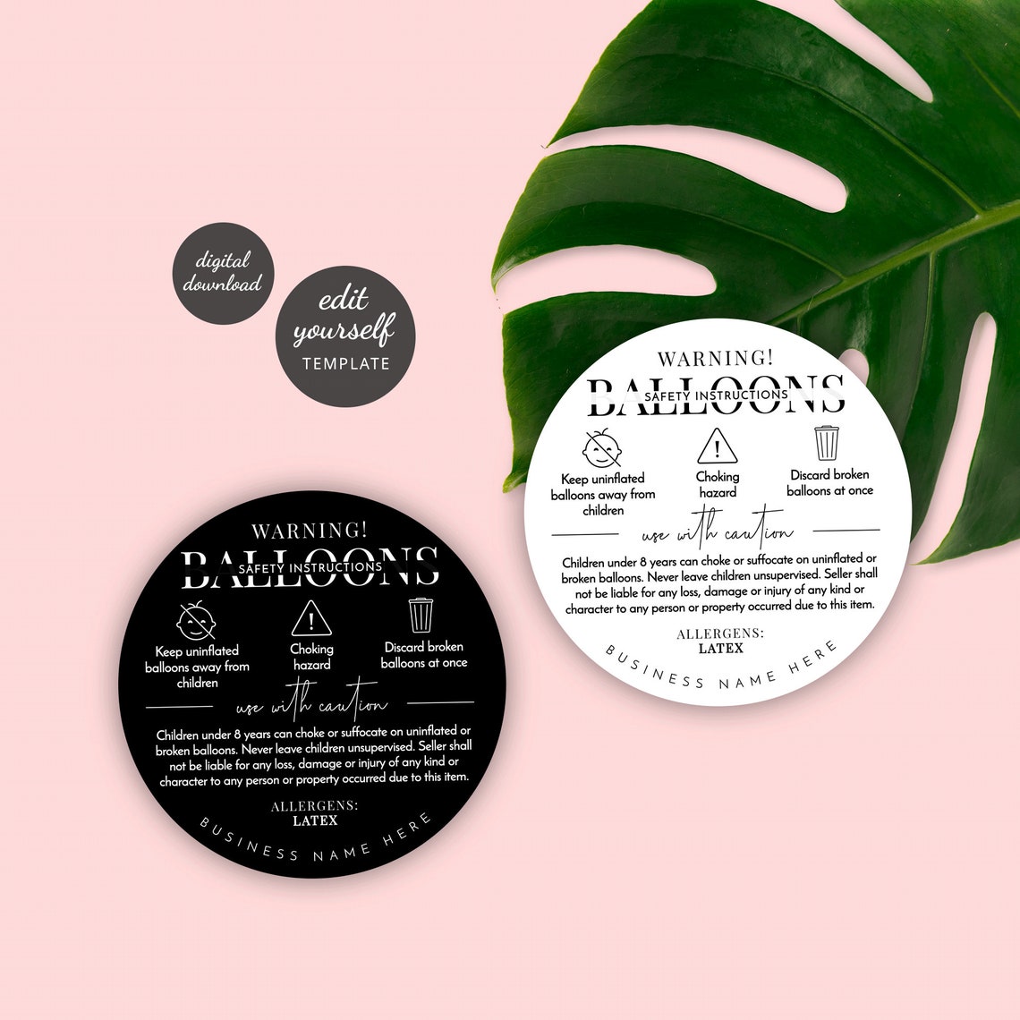 Balloons Warning Label Template, Editable Choking Hazard Sticker, 1.5 ...