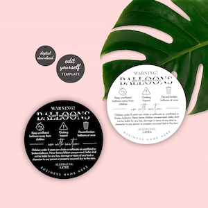 Balloons Warning Label Template, Editable Choking Hazard Sticker, 1.5 ...