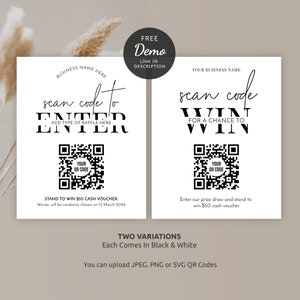 Minimal QR Code Raffle Sign Template, Custom Enter to Win Scannable ...