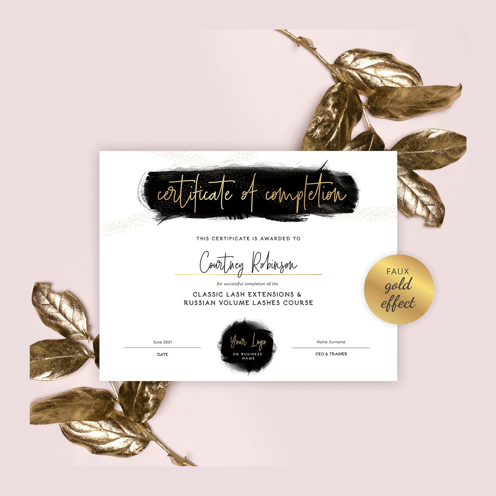 Editable Certificate of Completion, Printable Beauty Course Certificate ...