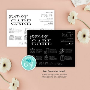 Minimalist Scones Care Card Template, Scones Storage & Reheating ...