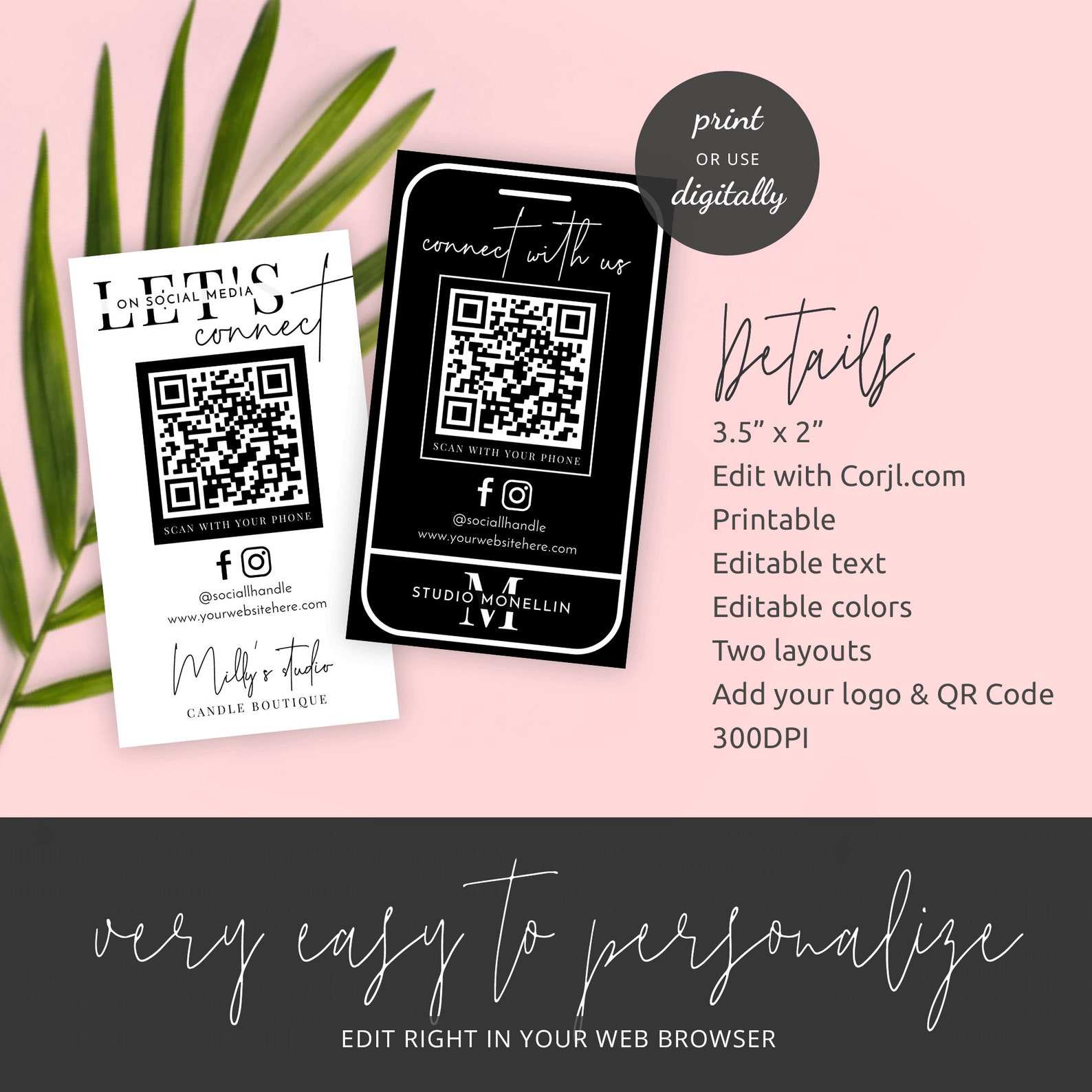 Connect With Us QR Code Business Cards, Minimalist Social Media Cards ...