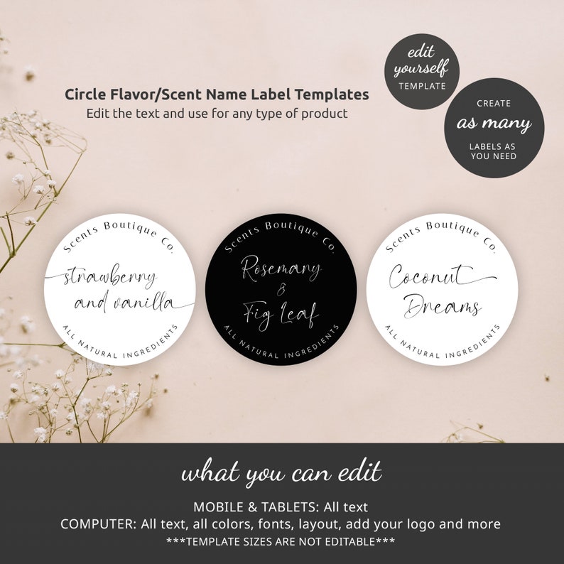 Chic Scent Name Round Labels, Elegant Product Flavor Name Template ...