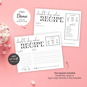 Customizable Recipe Card Template, Minimalist Recipe Note, Cooking ...