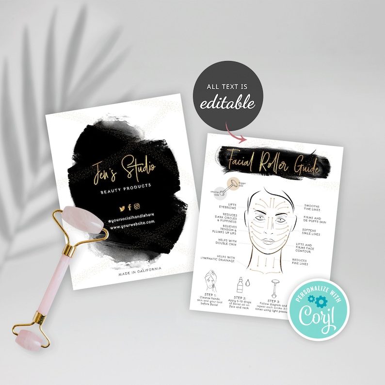 Facial Roller Guide Template Quartz Roller Instructions Card - Etsy