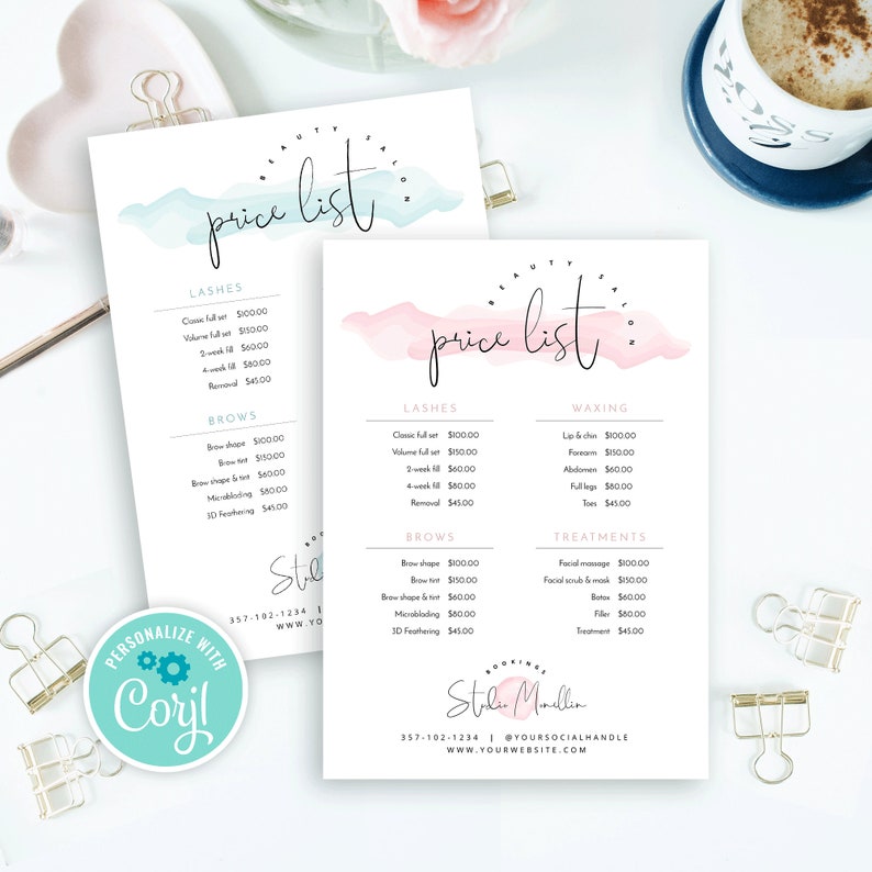 Elegant Price List Template Printable Price Lists Beauty - Etsy