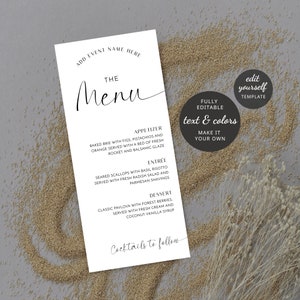 Elegant Dinner Menu Template, Editable Charity Fundraiser Menu, Minimal ...