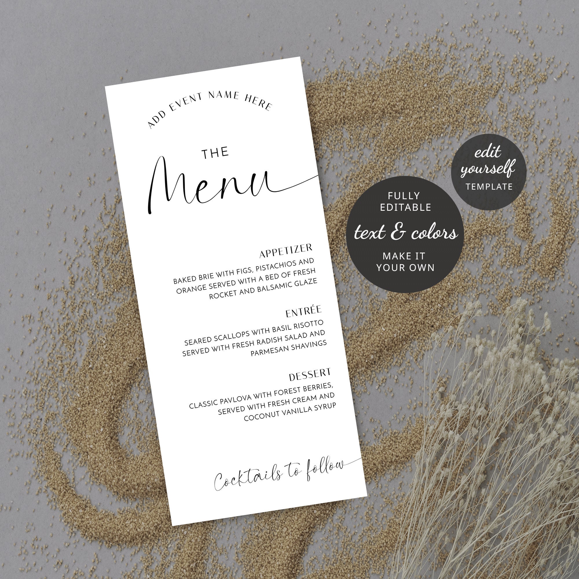 Elegant Dinner Menu Template Editable Charity Fundraiser - Etsy