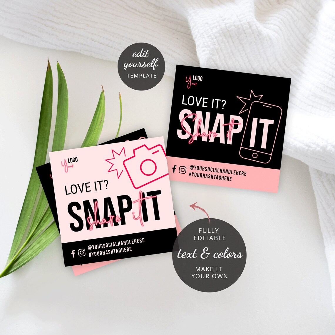 Snap and Share Card Template, Pink Neon Tag Us on Social Media Insert ...