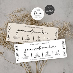 Boho Event Ticket Template, Business Party Entry Pass, Company Ticket ...
