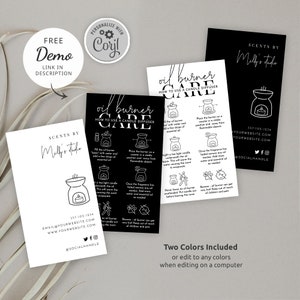 Oil Burner Care Card Template, Editable Tea Light Candle Diffuser ...