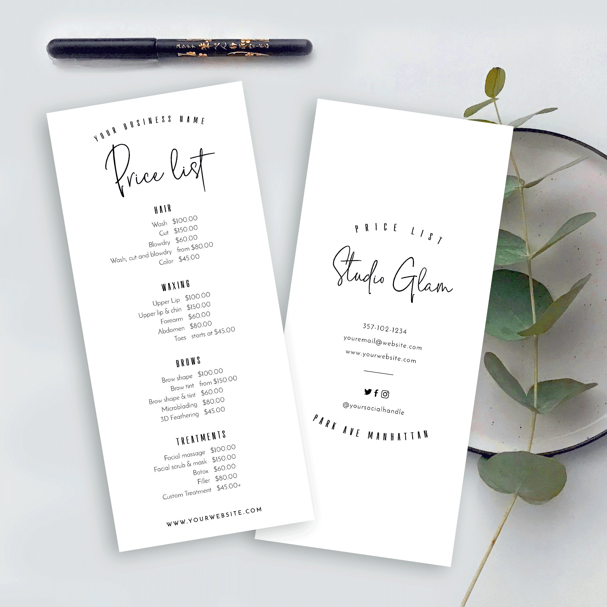 Minimal Pricing List Rack Card Template Printable Business | Etsy