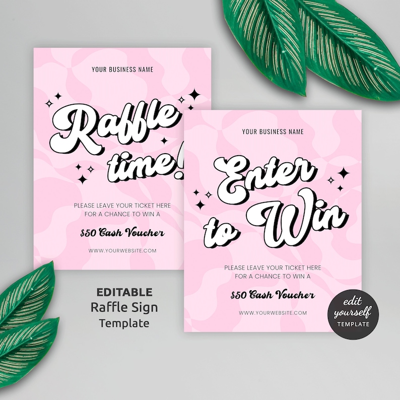 Retro Pink Raffle Sign Template, Groovy Enter to Win Poster 8x10 ...