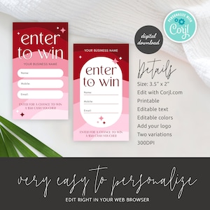 Trendy Pink Raffle Tickets Template, Custom Enter to Win Name Cards ...