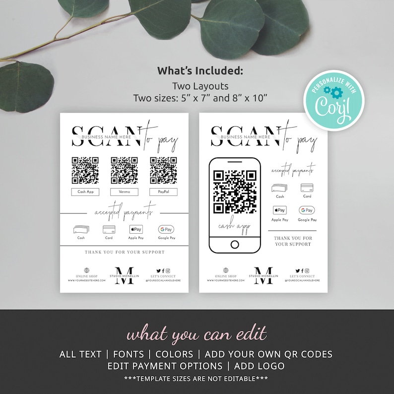 Editable Scan to Pay QR Code Template Minimalist Scan Here | Etsy