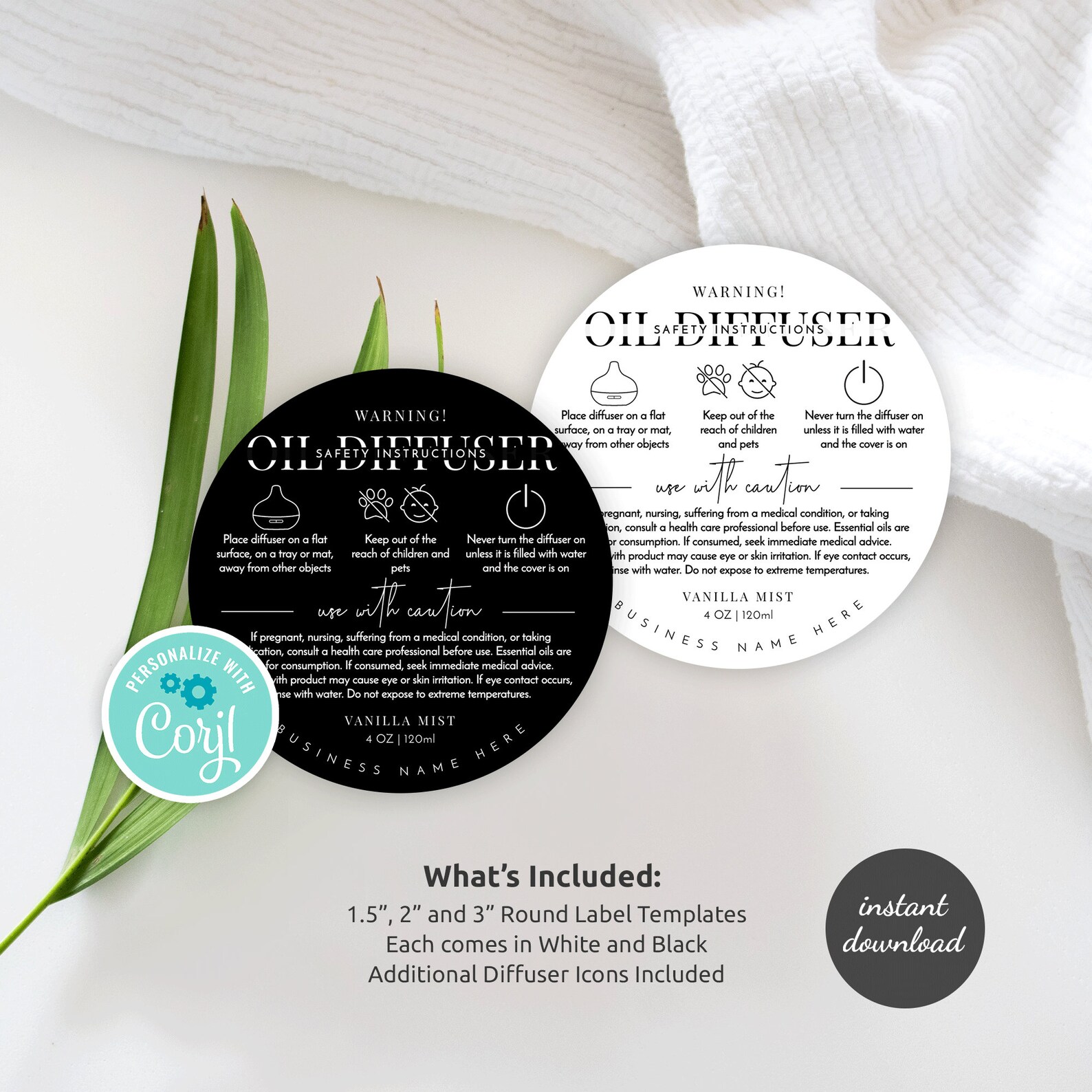 Essential Oil Diffuser Warning Label Template, Ultrasonic Diffuser ...