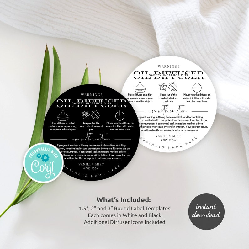 Essential Oil Diffuser Warning Label Template, Ultrasonic Diffuser ...