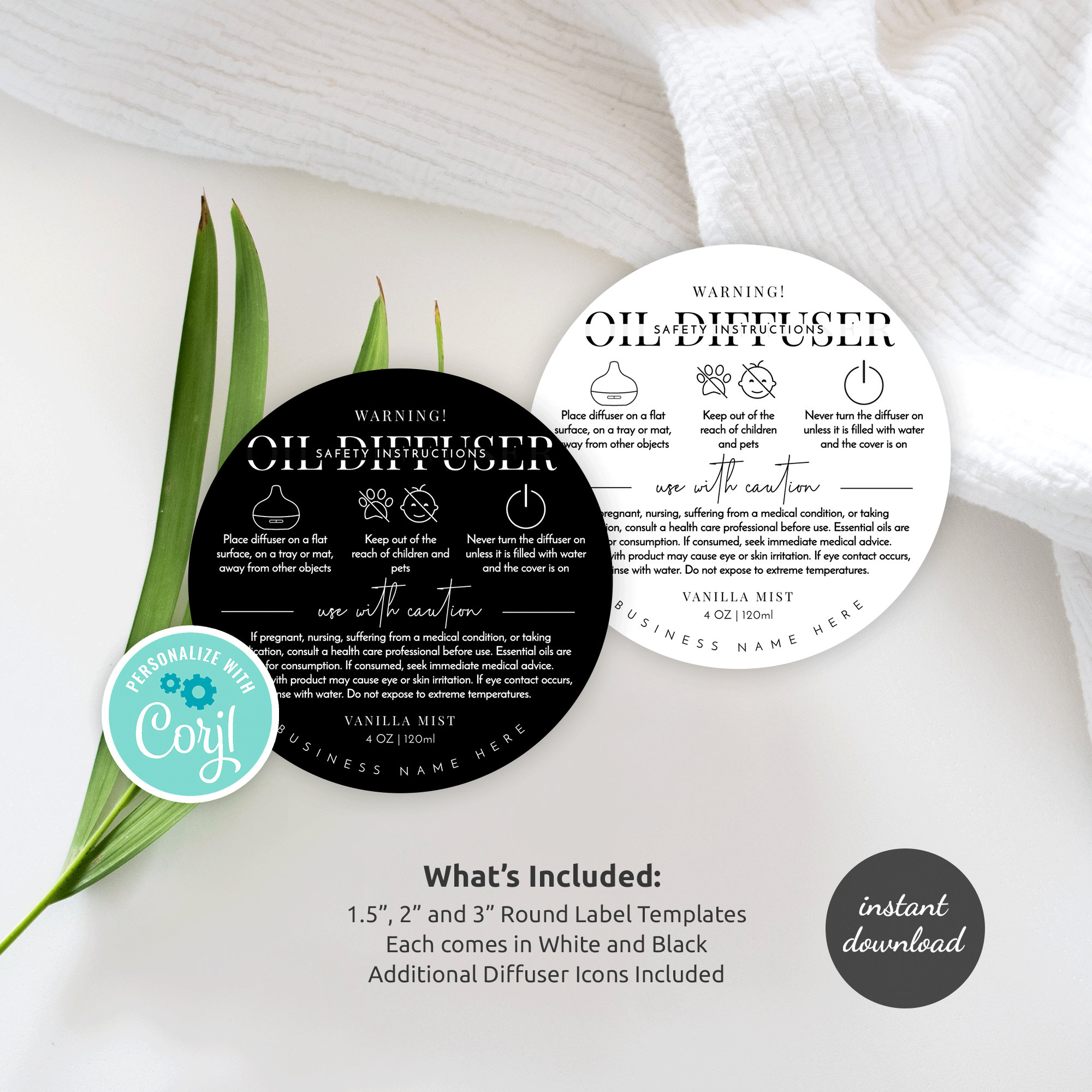 Essential Oil Diffuser Warning Label Template, Ultrasonic Diffuser ...