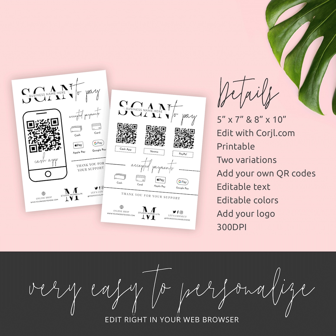 Editable Scan to Pay QR Code Template, Minimalist Scan Here Sign Design ...